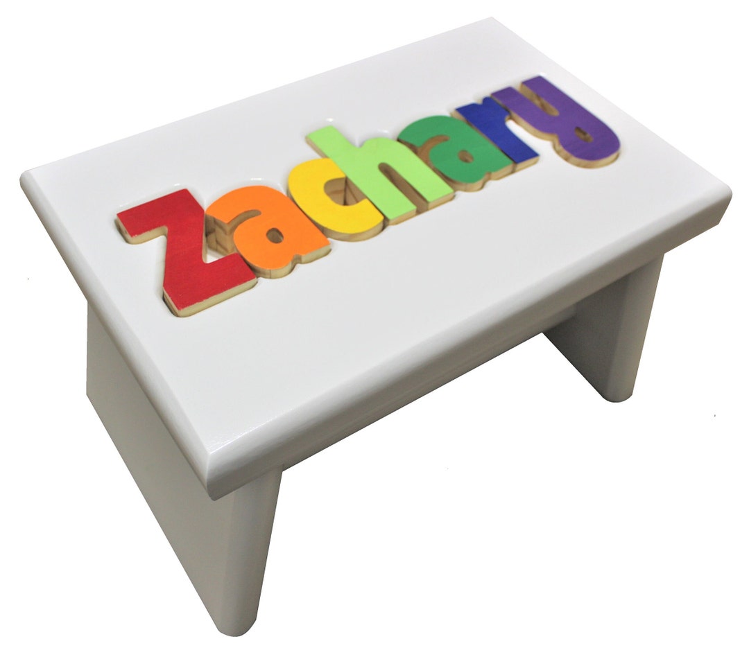 White Puzzle Name Stool Personalized With Primary/pastel Colors or ...