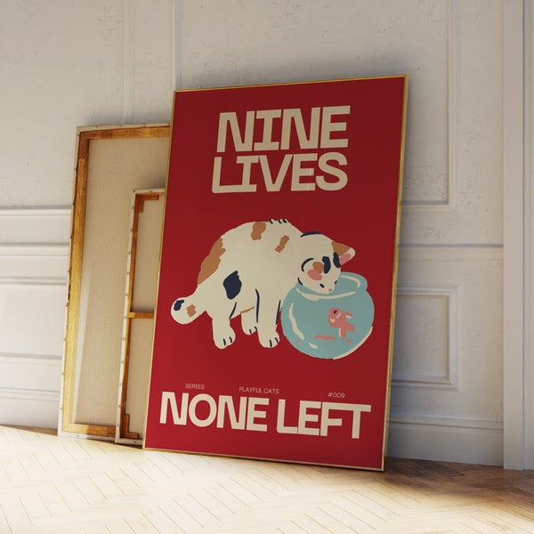 Cat and Fish Poster - Etsy