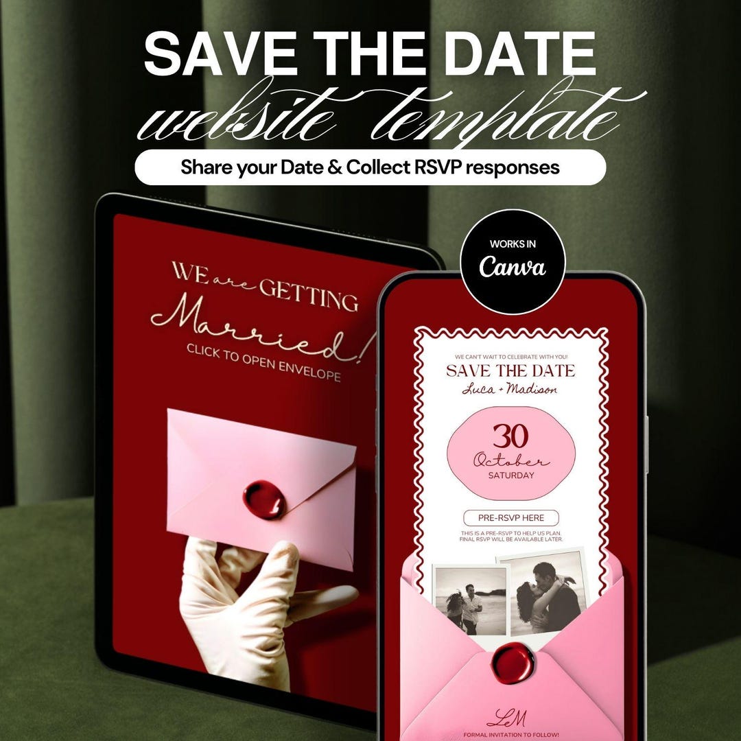 Stylish Wedding Save the Date With RSVP: Red & Pink Canva Website ...
