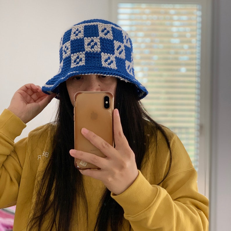CROCHET BUCKET HAT, Checkered Bucket Hat, Customisable in Different ...