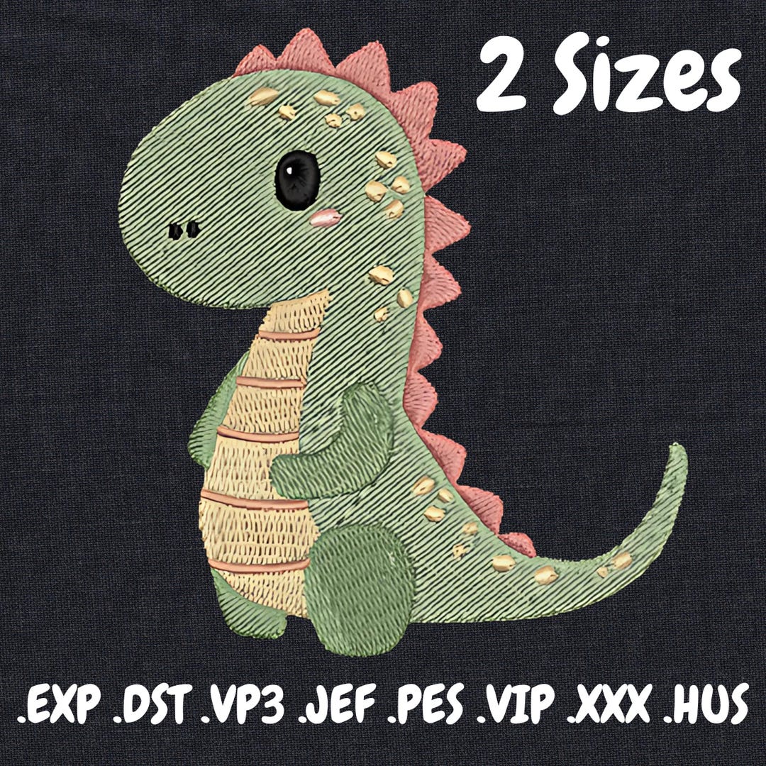 Dino Machine Embroidery Design | 2 Sizes | Dinosaur Embroidery File ...
