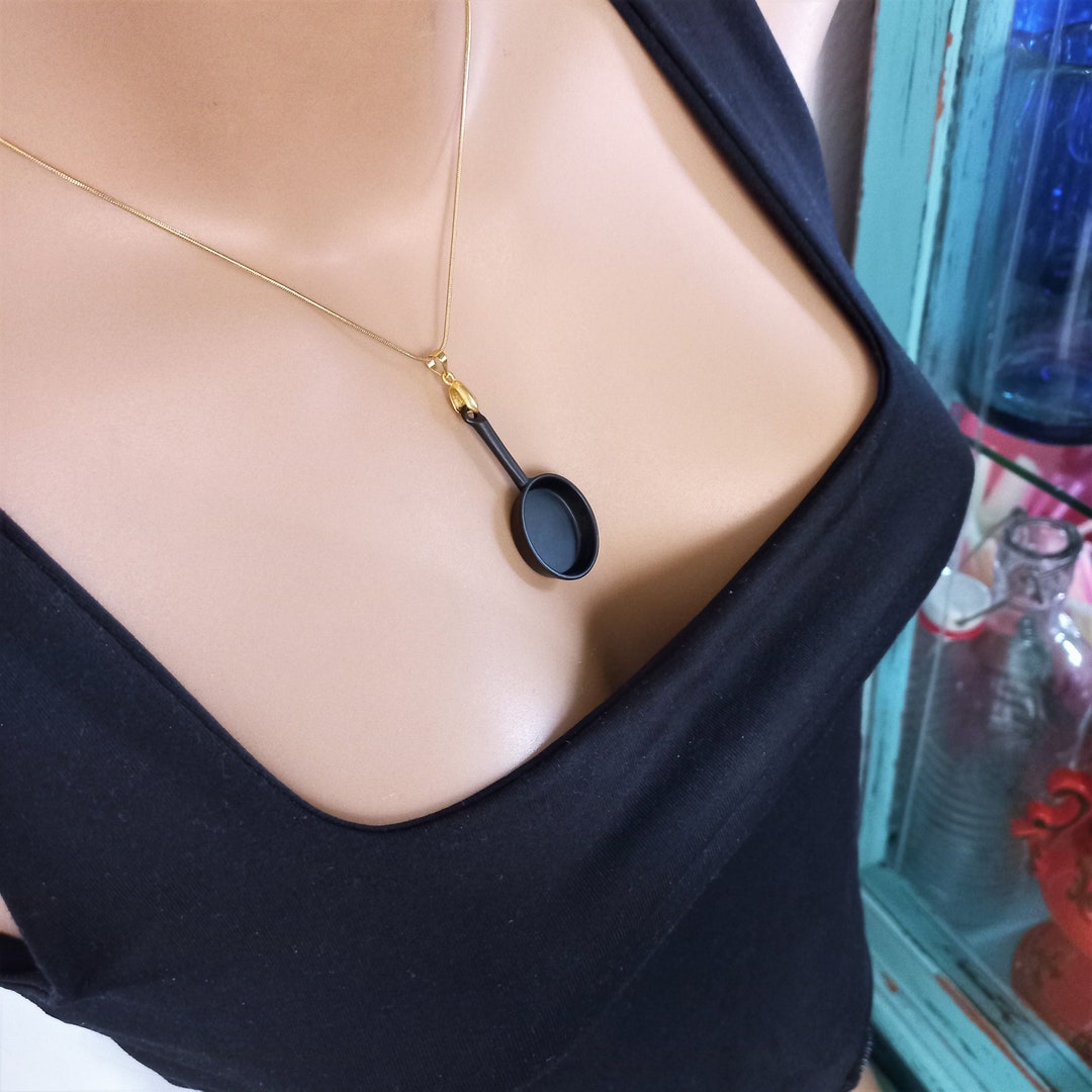Frying Pan Necklace. Black Iron Realistic Miniature. Hypoallergenic ...