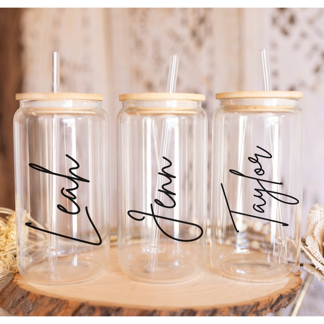 Personalized Name Glass With Lid and Straw, Custom Bridesmaid Gift ...