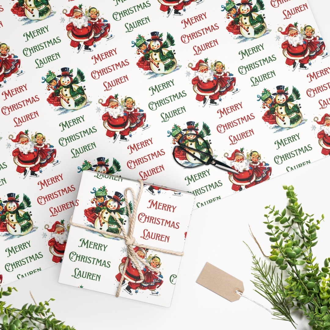 Personalized Vintage Cartoon Christmas Wrapping Paper, Custom Name ...