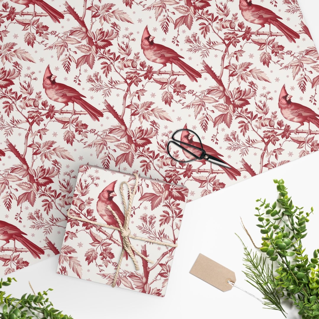 Red Cardinal Christmas Toile Wrapping Paper: Elegant Xmas Gift Wrap - Etsy