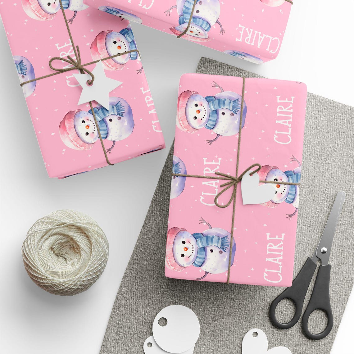 Personalized Pink Snowman Wrapping Paper, Custom Christmas Wrapping ...