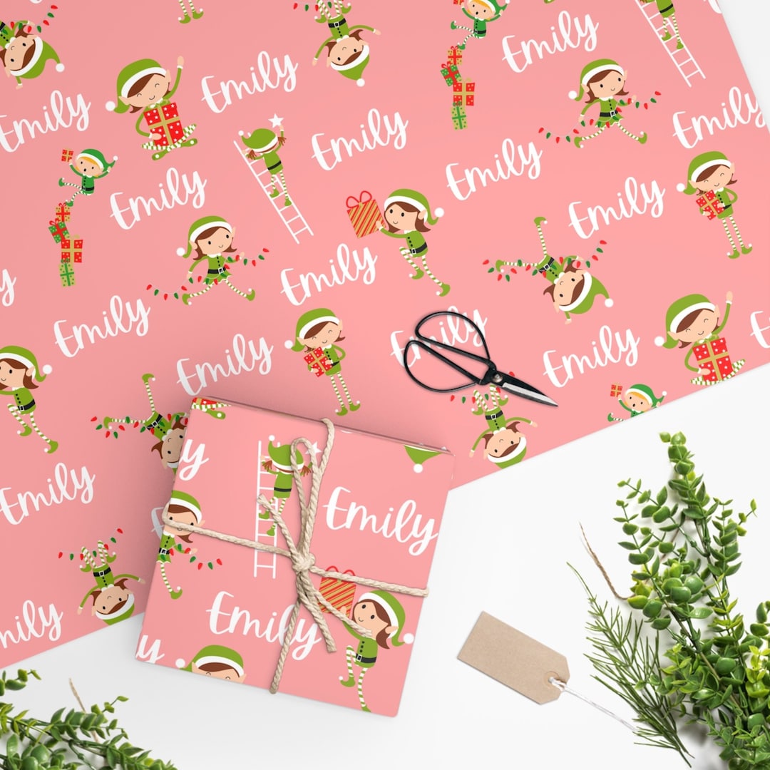 Personalized Santa Workshop Elves Pink Wrapping Paper, Custom Christmas ...