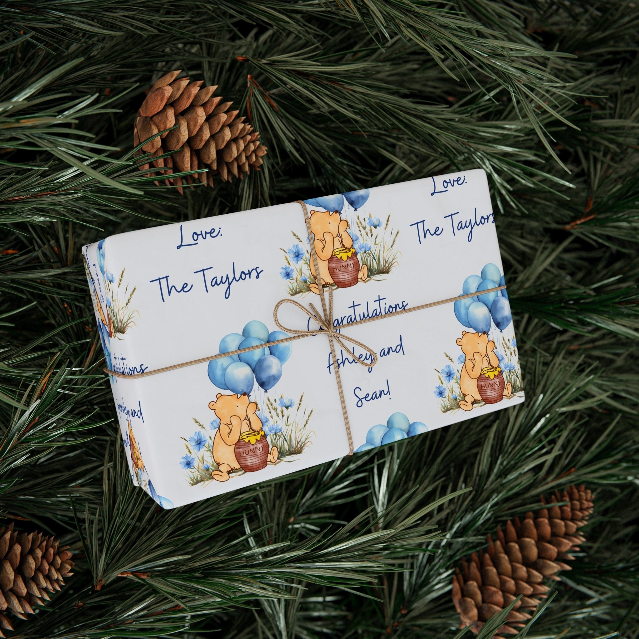 Personalized Classic Winnie Wrapping Paper, Baby Shower Gift Paper ...