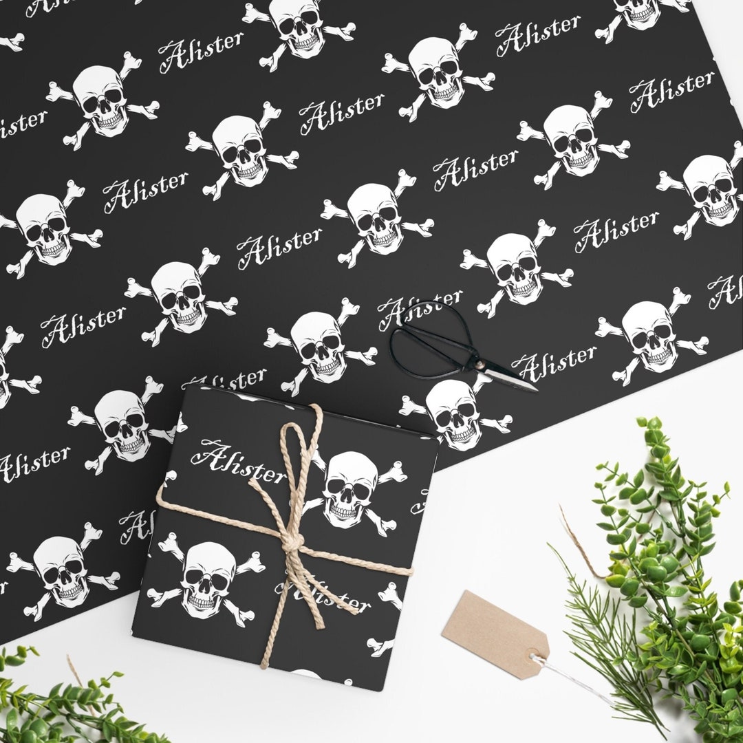 Personalized Pirate Wrapping Paper, Custom Name Gift Wrap, Skull and ...