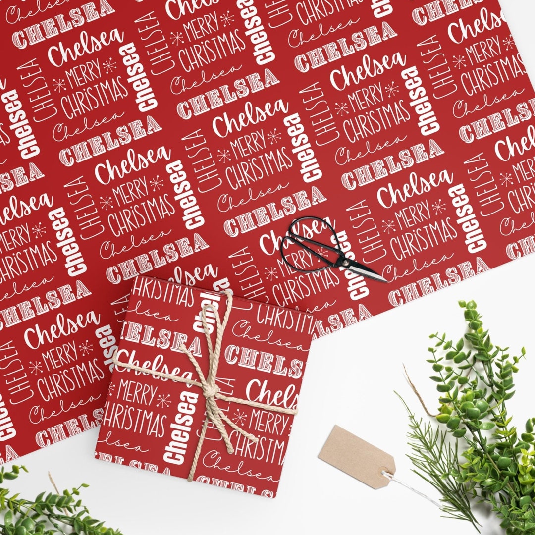 Personalized Christmas Wrapping Paper, Red and White Gift Wrap, Custom ...