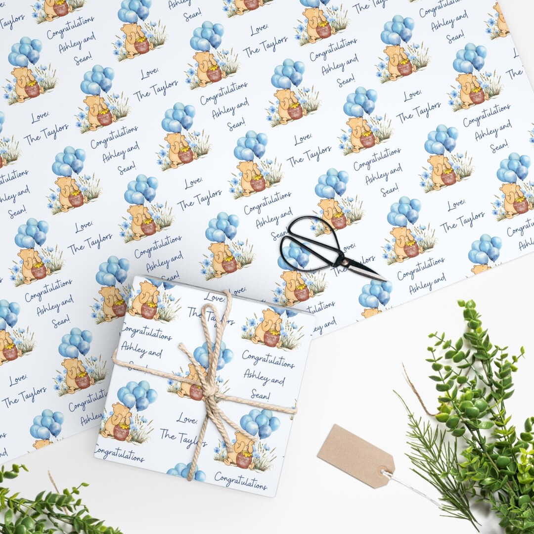 Personalized Classic Winnie Wrapping Paper, Baby Shower Gift Paper ...