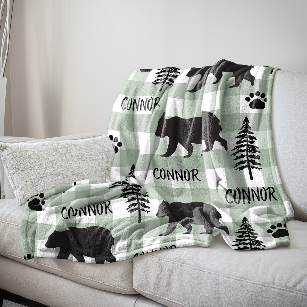 Personalized Kids Plush Blanket, Kids Bear Camping Blanket, Custom ...