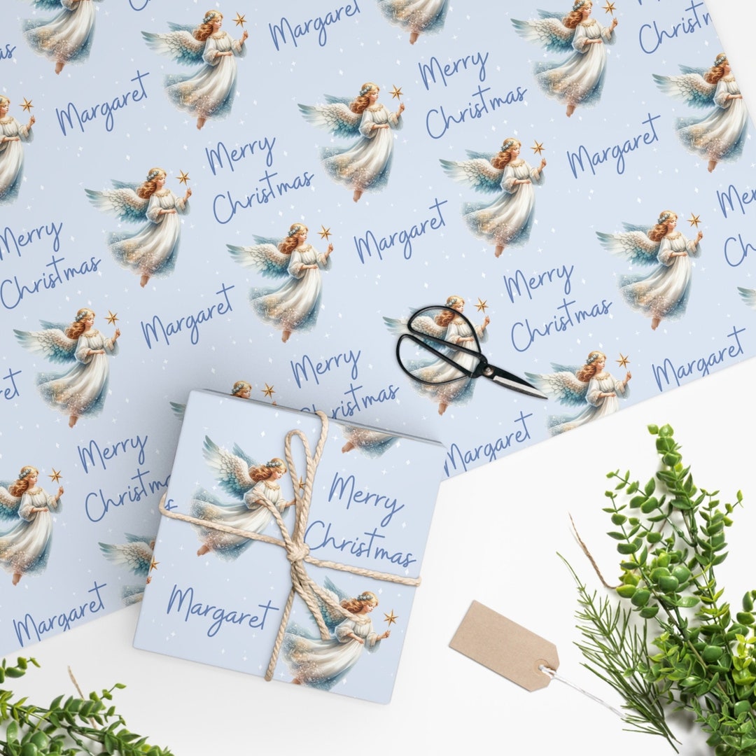 Personalized Angel Christmas Wrapping Paper: Custom Name Xmas Gift Wrap ...