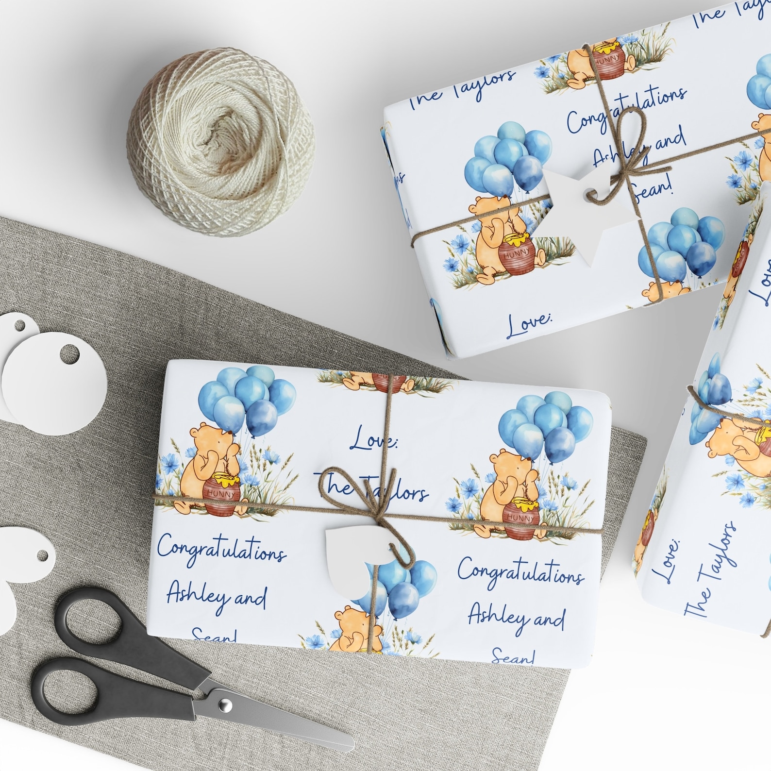 Personalized Classic Winnie Wrapping Paper, Baby Shower Gift Paper ...