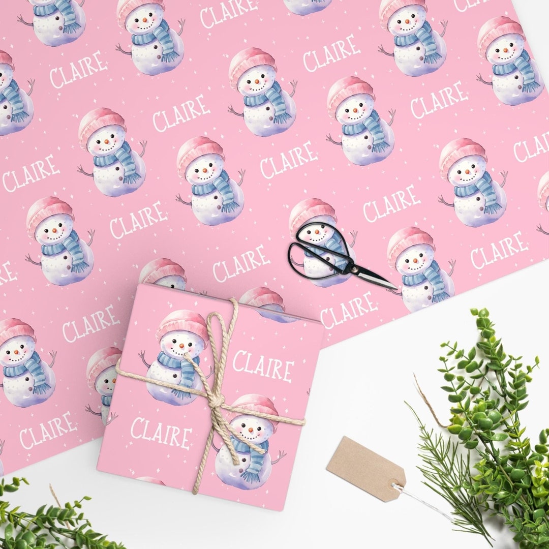 Personalized Pink Snowman Wrapping Paper, Custom Christmas Wrapping ...