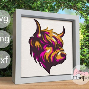 Layered Highland Cow, Shadow Box Templates - 3d Farm Life Svg, Layered ...