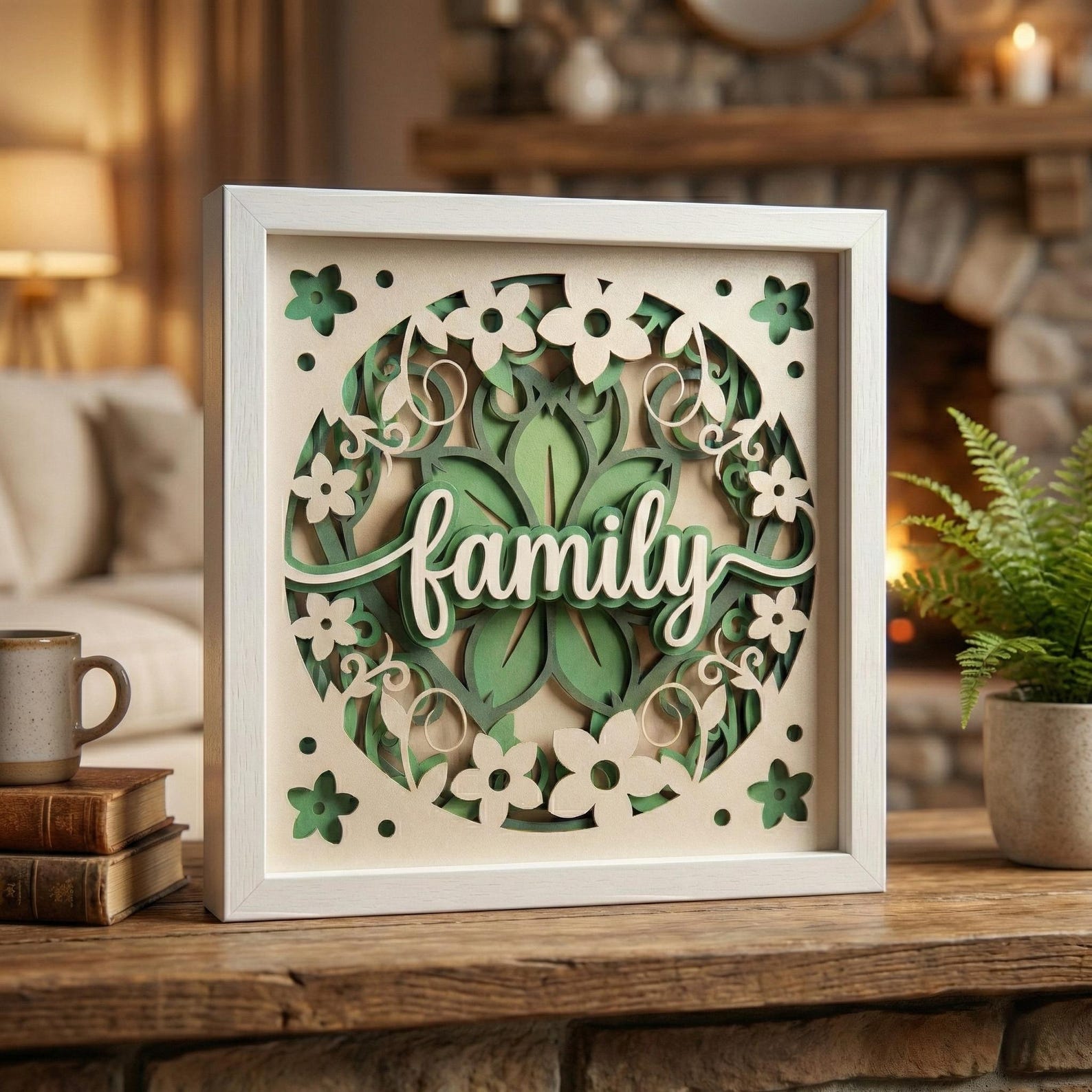Custom Name Shadow Box SVG | Floral Layered Papercut Template ...