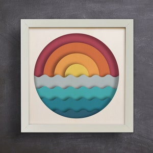 3D Sunset Shadow Box SVG, 3D Landscape Layered, 3d Summer Svg, 3d Sea ...