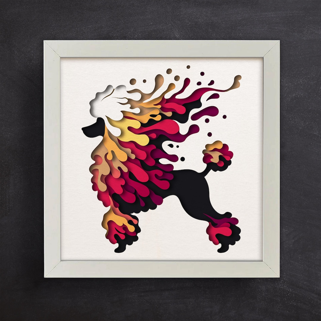 3D Poodle Shadow Box Templates | 3D Dog SVG for Cardstock | Colorful ...