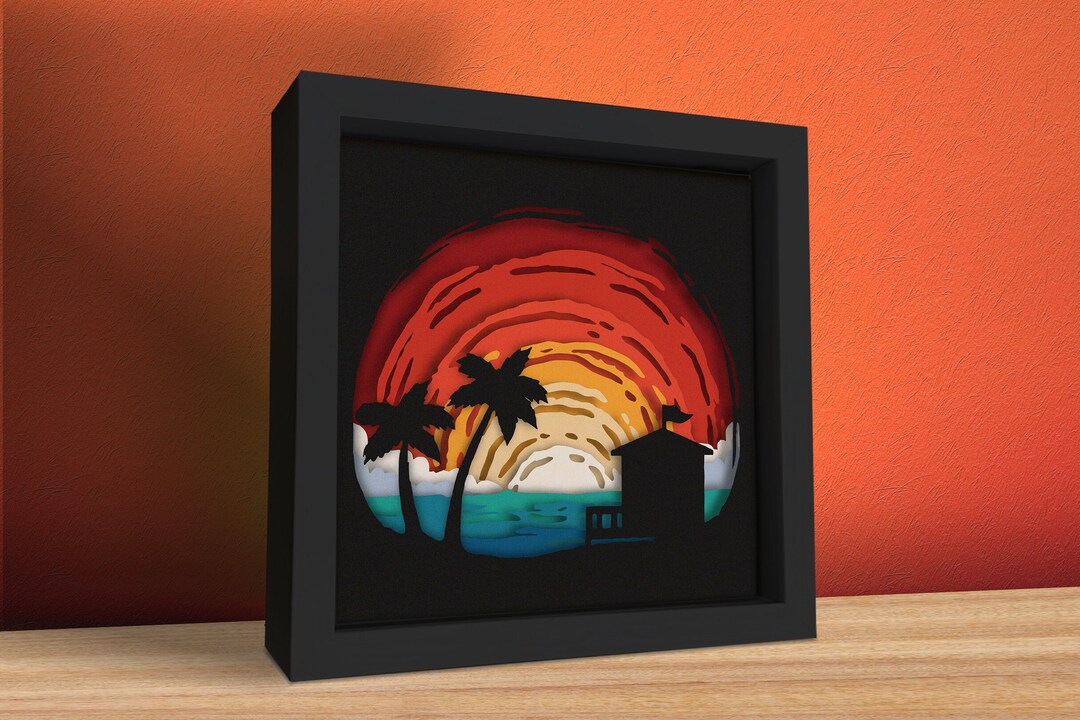 3d Sunset and Beach Shadow Box Svg for Cricut for - Etsy