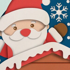 3d Santa and Christmas Shadow Box, Paper Cut Template, Christmas Layers ...