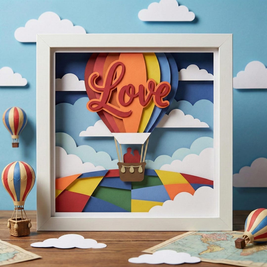 Hot Air Balloon Shadow Box SVG, Love Layered Papercut, 3D Valentines ...