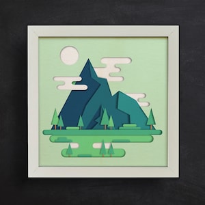 3d Mountain Landscape, Shadow Box Templates, 3d Landscape Svg, Layered ...