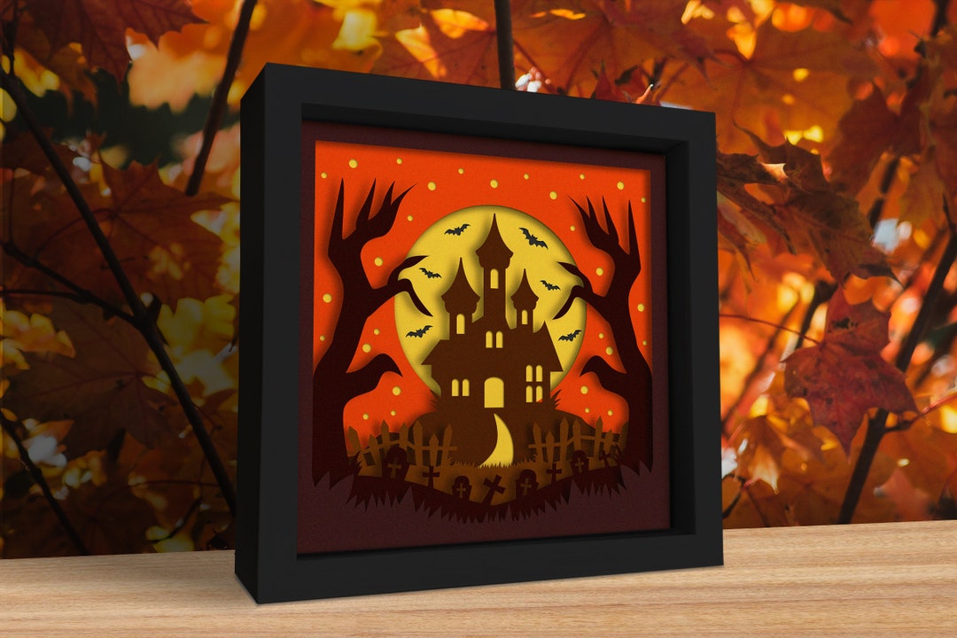 3d Halloween Scene Shadow Box Spooky House Svg Layered - Etsy
