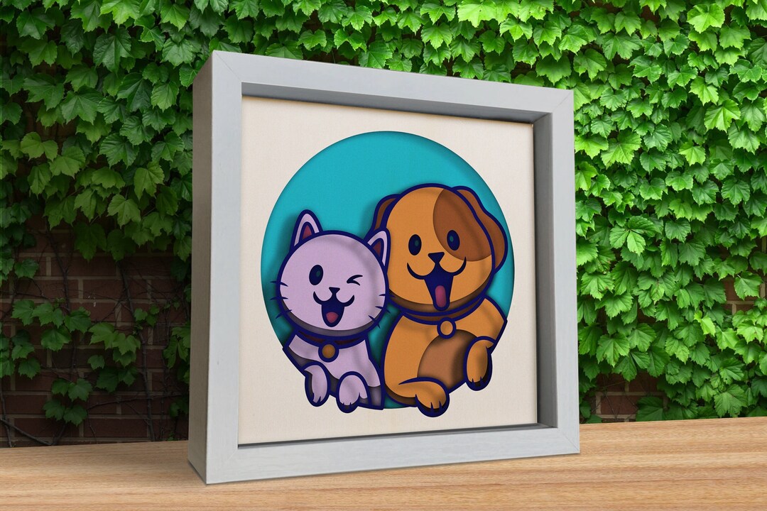 3d Cat and Dog, Shadow Box Svg, Papercut, Friendship 3d, Files for ...