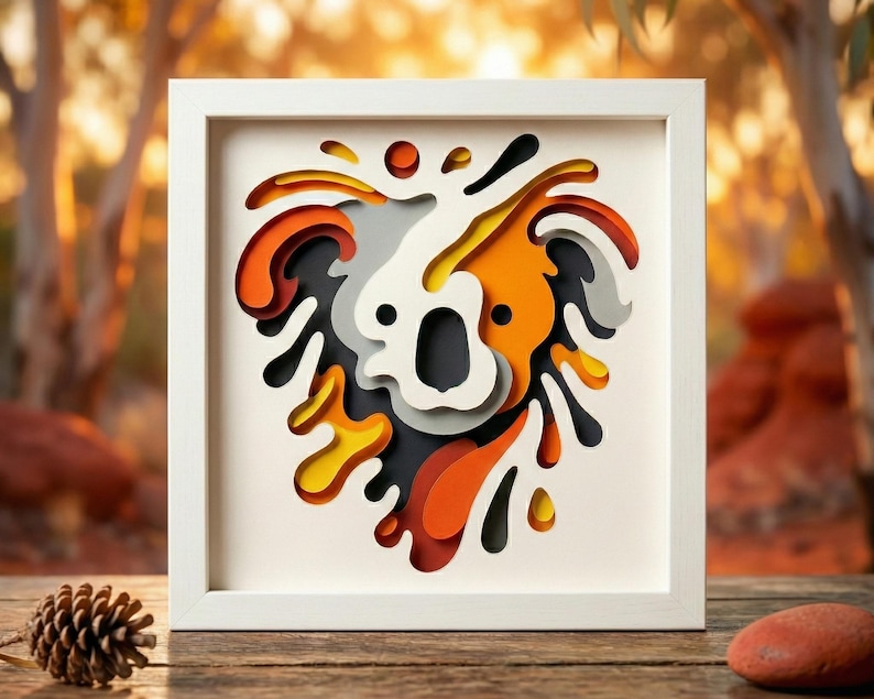 Koala SVG 3D Shadow Box, Layered Papercut Template, Abstract Australian ...