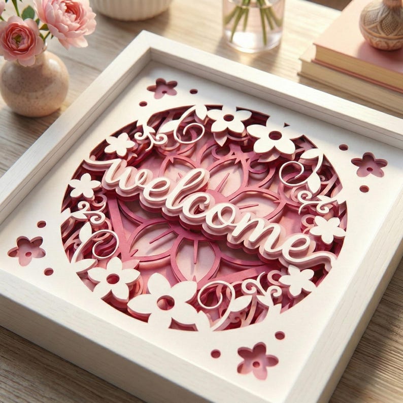 3D Welcome SVG Shadow Box, Floral Layered Papercut, DIY Spring Home ...