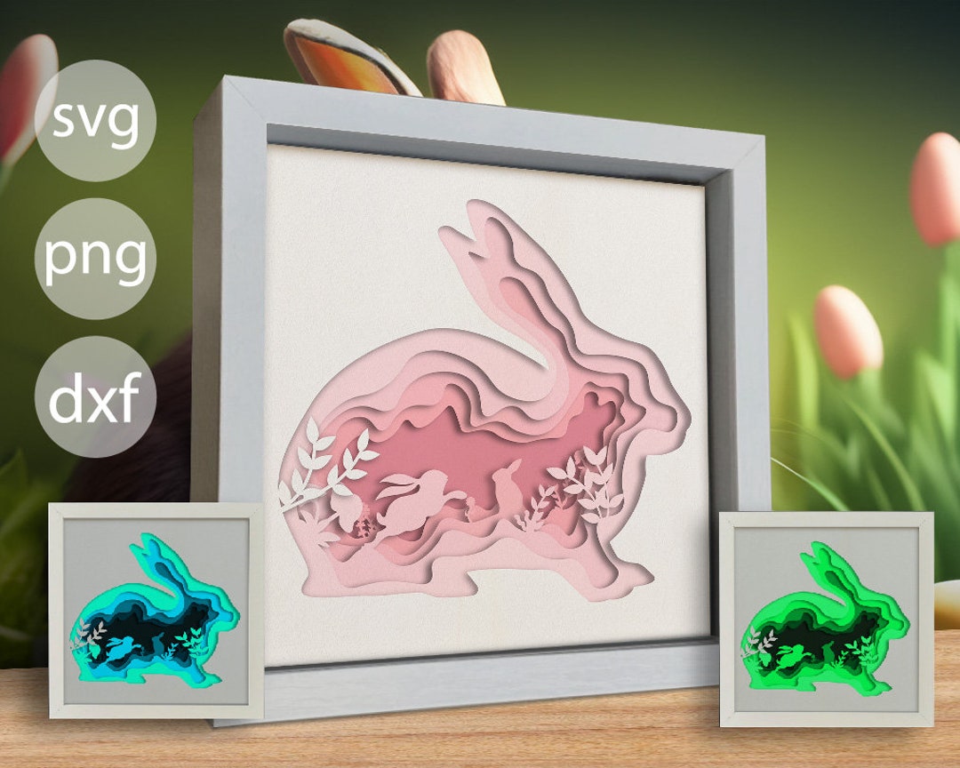 3d Easter Bunny, Shadow Box Template, Happy Easter Svg, Floral Shadow ...