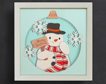 3D Snowman Shadow Box Svg, Christmas Shadow Box, Winter Shadow Box ...