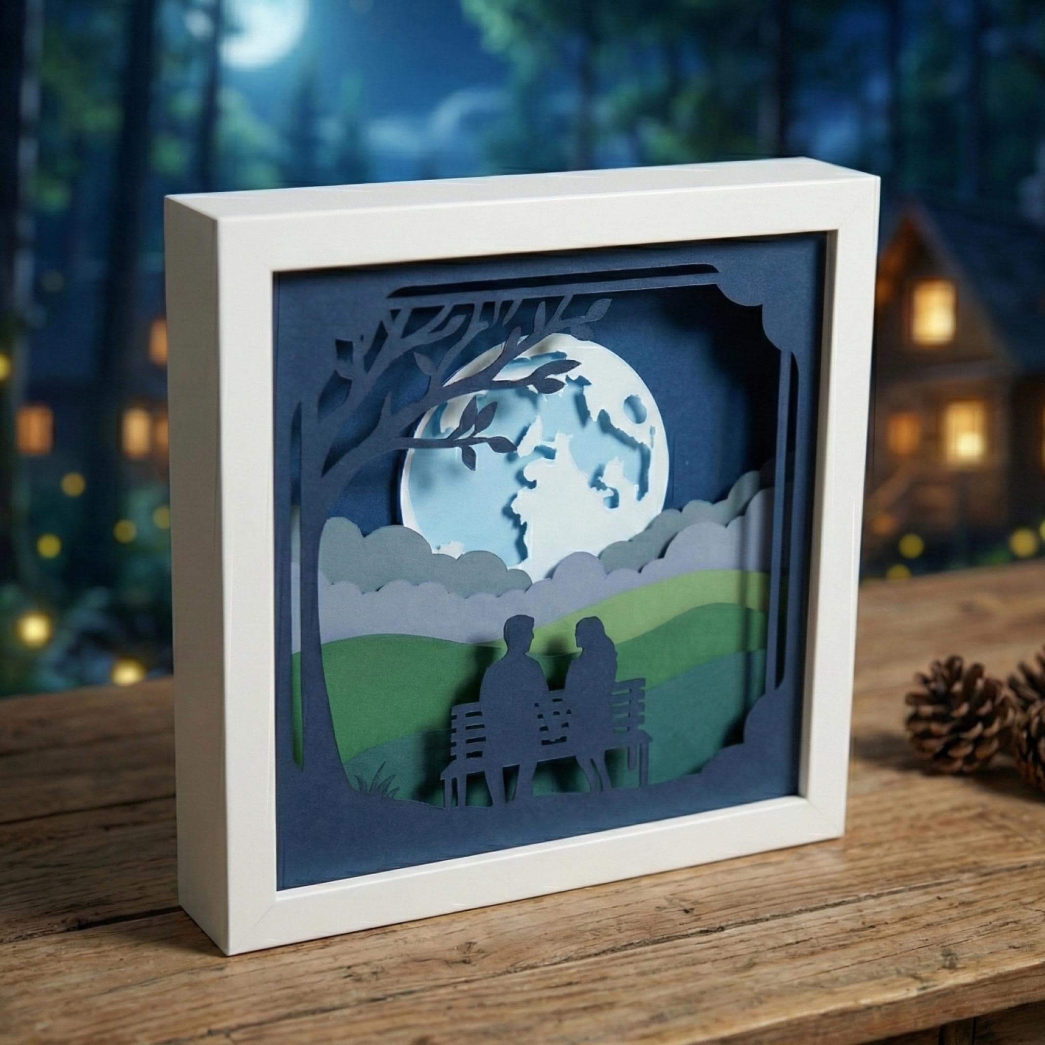 Couple Shadow Box SVG | Valentines Day Wedding Gift | Romantic Moon 3D ...