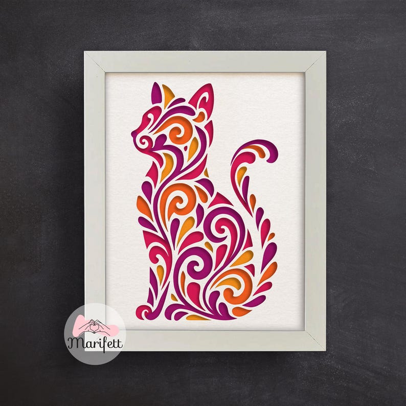 3D Stained Glass Cat Shadow Box Svg, Layered Paper Art, for Cricut, for ...