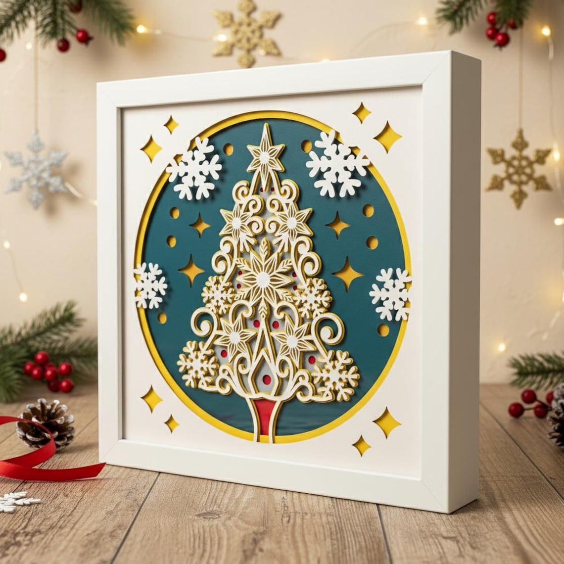 3D Christmas Tree Shadow Box SVG, Layered Papercraft File for Cricut ...