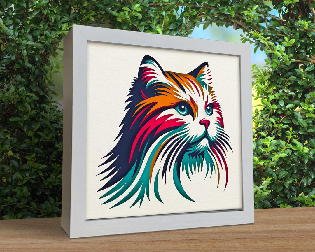 3d Cute Cat, Shadow Box Templates, SVG for Cardstock / 3D Cat Shadow ...