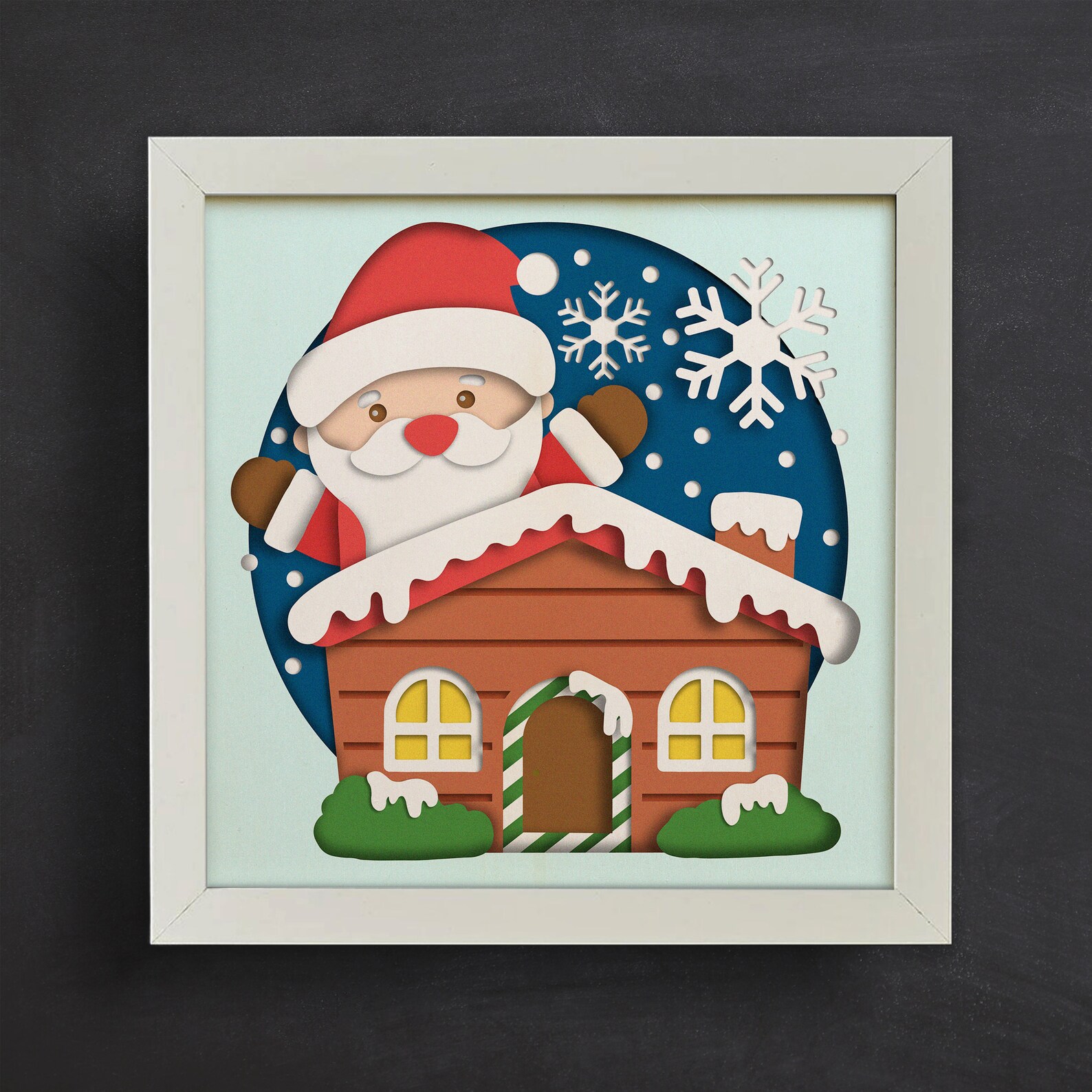 3d Santa and Christmas Shadow Box, Paper Cut Template, Christmas Layers ...