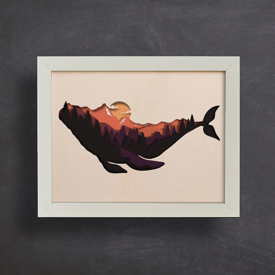 3d Landscape in Whale, Paper Cut Files, Shadow Box Svg, for Cricut, 3d ...