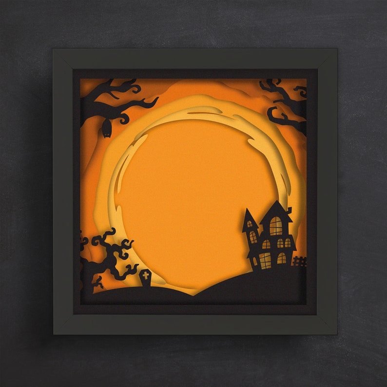 3d Halloween Frame Shadow Box, Paper Cut, Personalize Photo, Spooky 3d ...