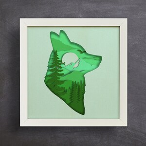 3D Wolf Shadow Box, 3D Landscape Papercut, 3D Silhouette Layers, SVG ...