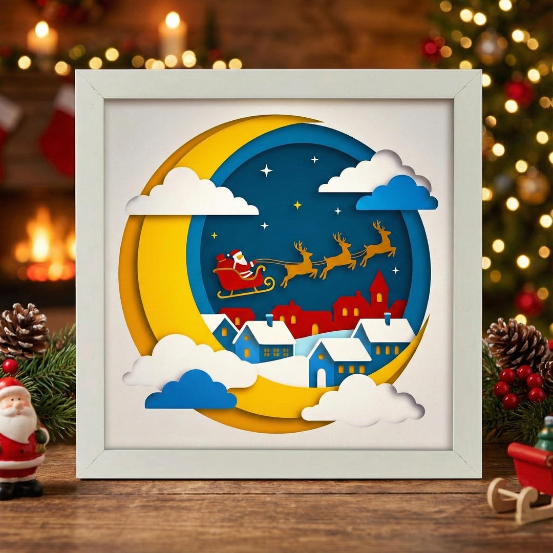 3D Christmas Shadow Box SVG, Santa Sleigh Layered Papercut, Winter ...