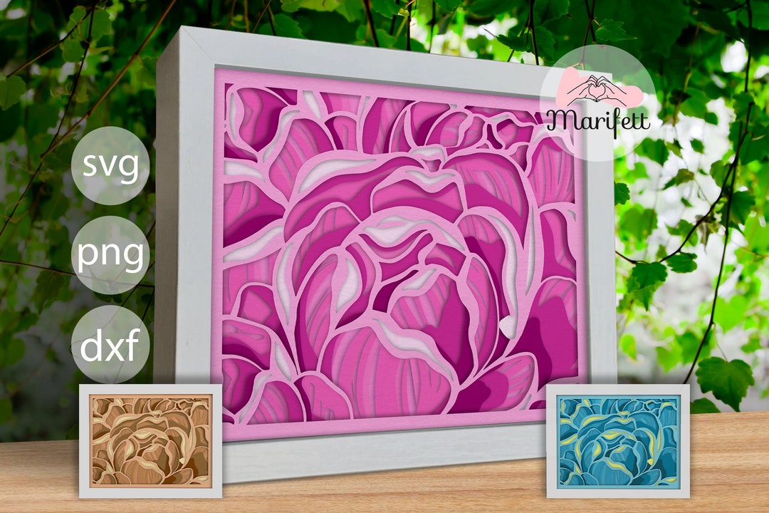 Peony Flowers Shadow Box SVG Template, Floral Layered Paper Cut ...