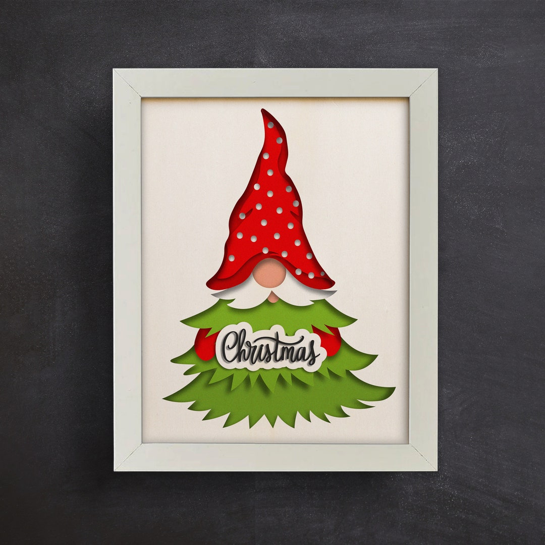 3d Christmas Gnome, Shadow Box Svg, 3d Christmas Layers, Paper Cut ...