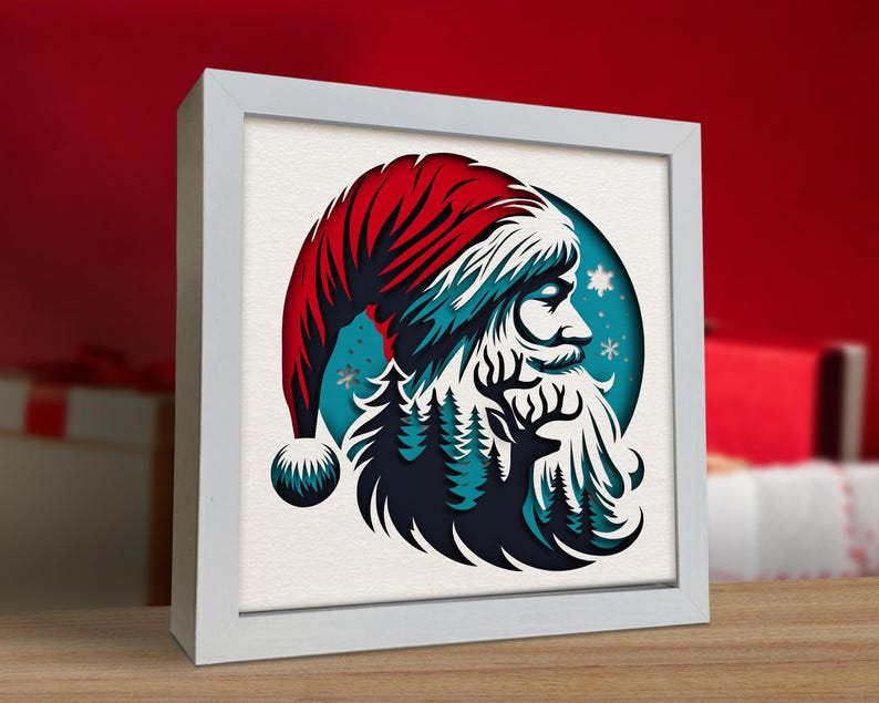 3d Santa, Shadow Box Svg, 3d Christmas Layers, Paper Cut Template, for ...