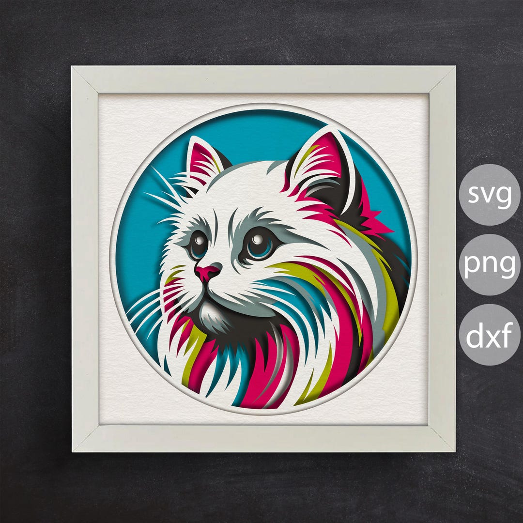 3d Cute Cat, Shadow Box Templates, SVG for Cardstock / 3D Cat Shadow ...