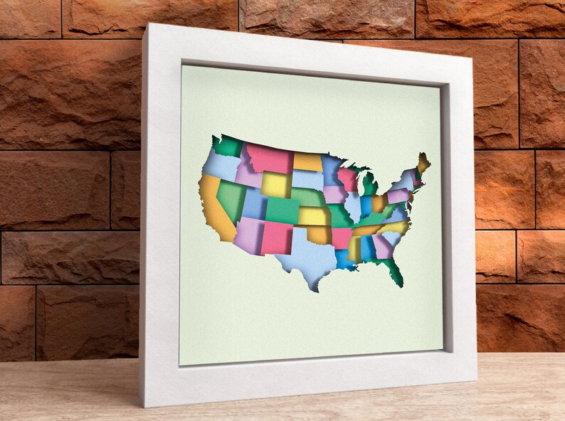 3d USA Map Shadow Box Svg 3d Paper Cut Laser Cut Files for - Etsy
