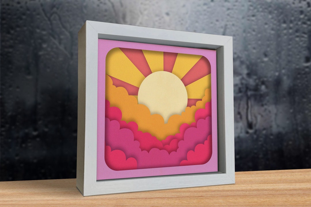 3D Cloudy Sunset Sky Shadow Box - Cricut & Silhouette Files | Svg, Dxf ...