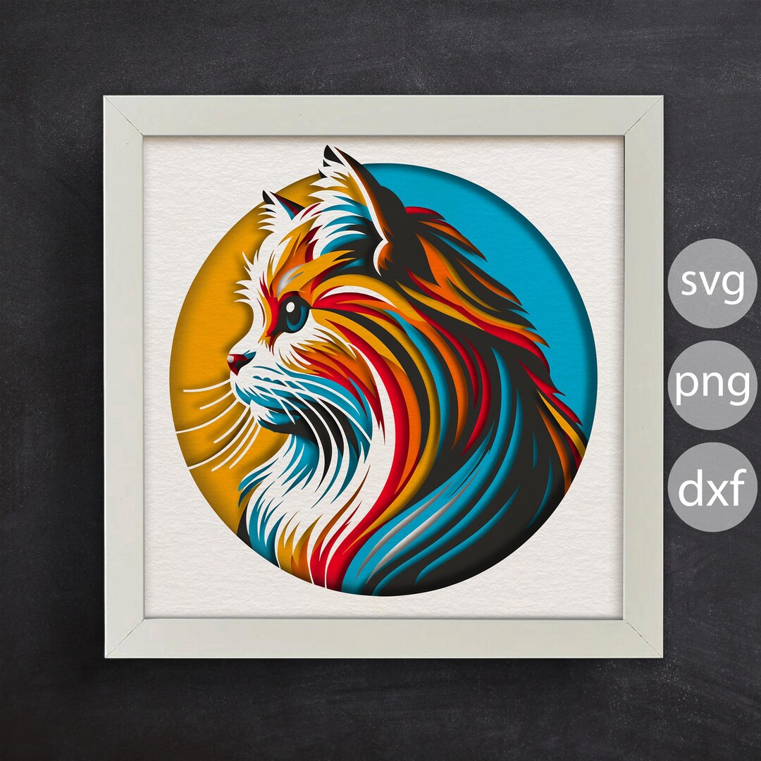 3d Cute Cat, Shadow Box Templates, SVG for Cardstock / 3D Cat Shadow ...