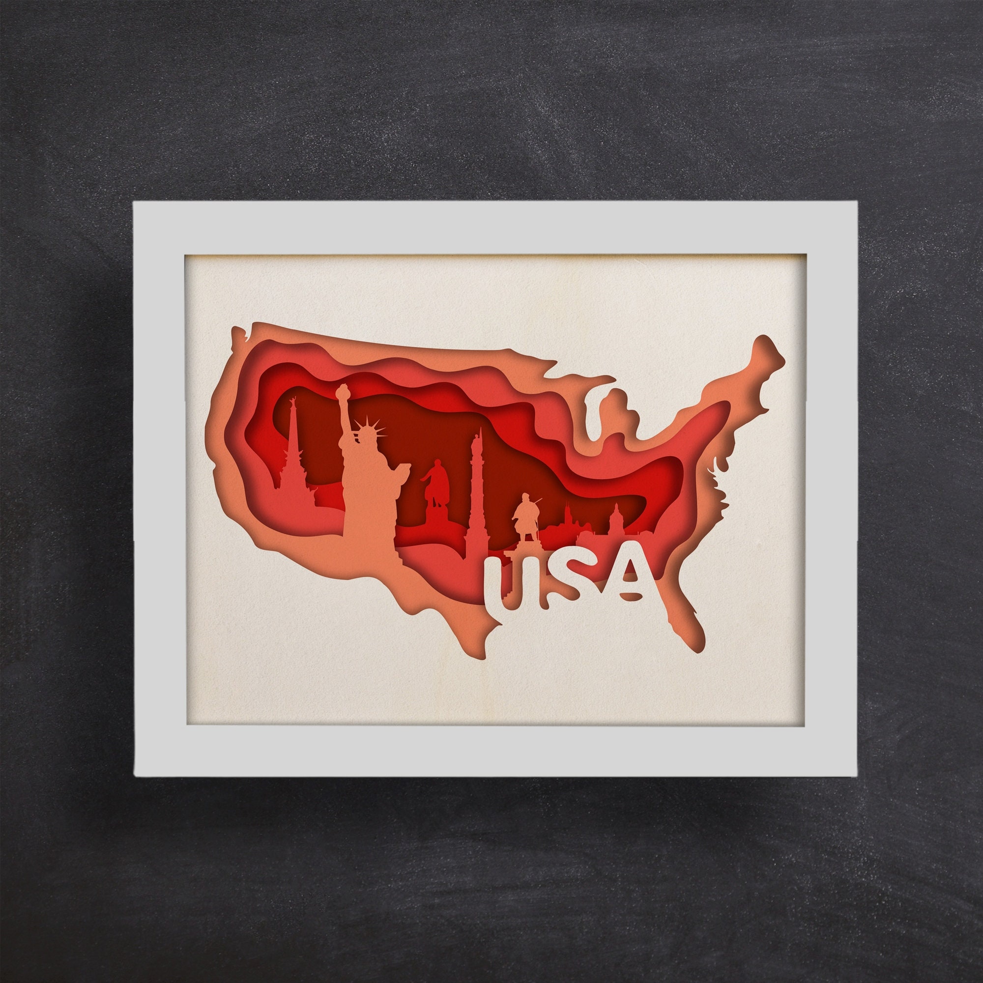 3D USA Map Shadow Box SVG: Patriotic Paper Art, Cricut & Silhouette - Etsy